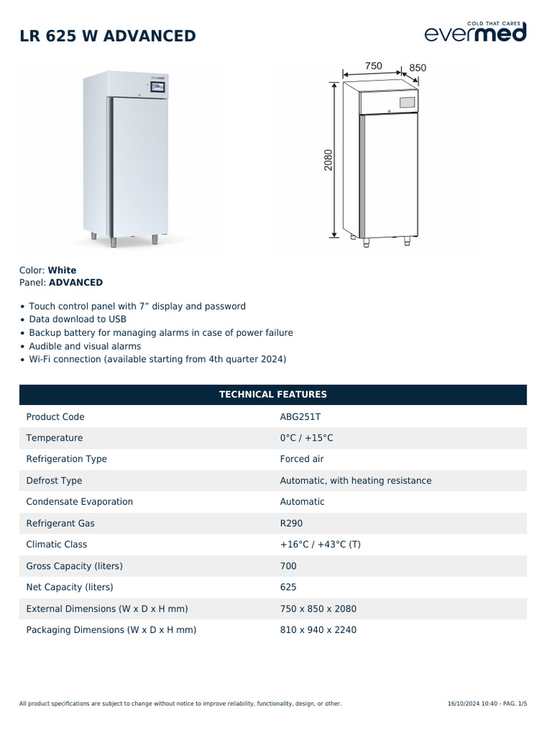 Advanced Upright Refrigerator Specs | PDF | Electrical Engineering | Manufactured Goods