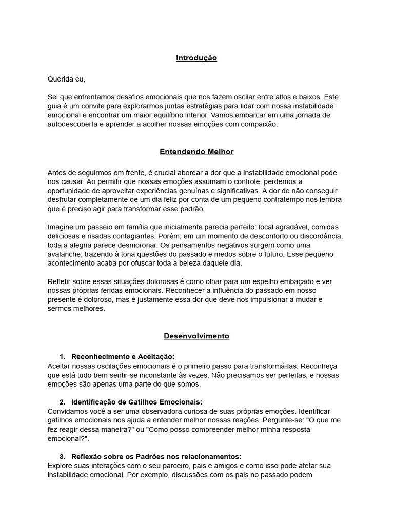 Guia Para Lidar Com a Instabilidade Emocional | PDF | Emoções | Dor
