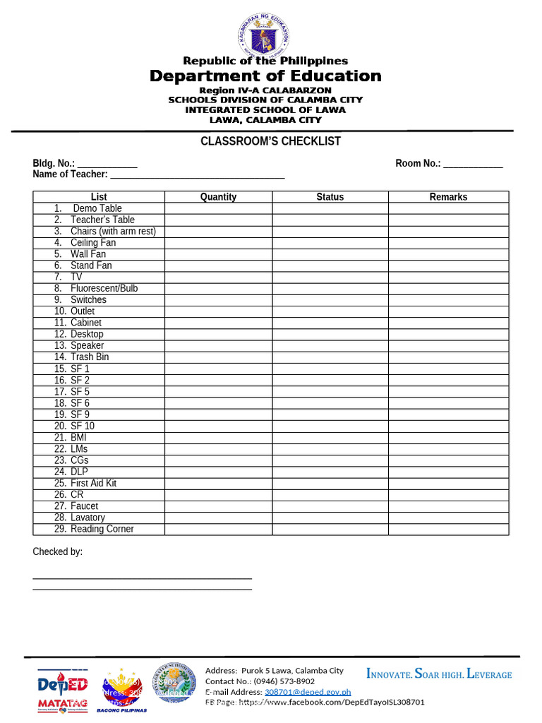 Checklist-Classroom | PDF