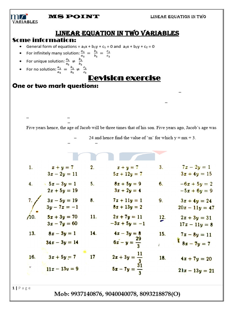 Linear Equation in Two Variable Very Helpful - X | PDF | Equations ...