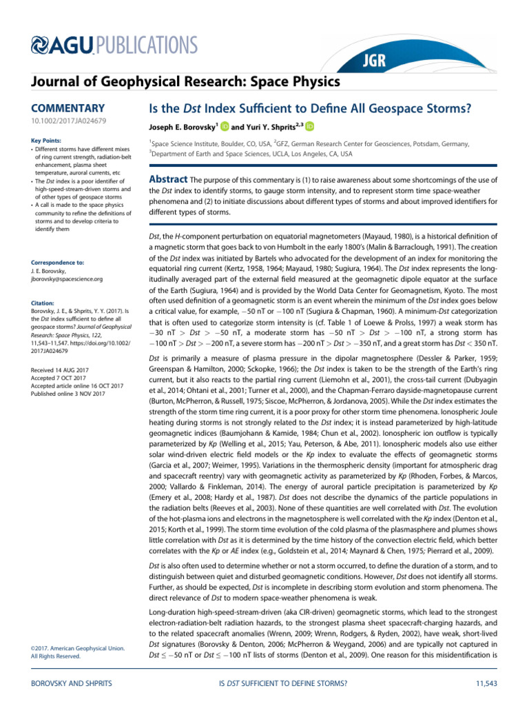 Yuri (2017) Is The DST Index Sufficient To Define All Geospace Storms ...