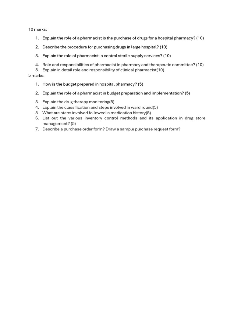 Pharmacist Roles in Hospital Pharmacy | PDF
