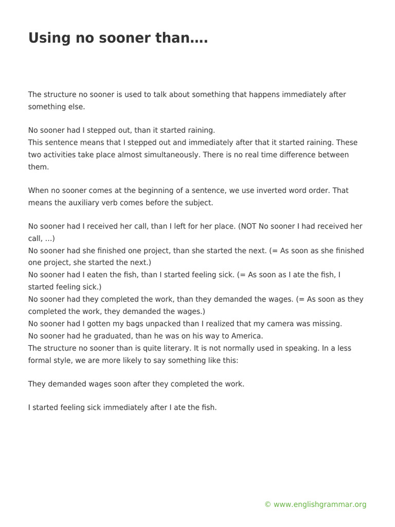 Using No Sooner Than… . | PDF