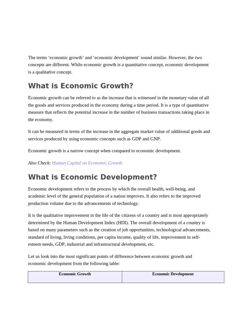 Differences Between Economic Growth and Economic Development | PDF ...