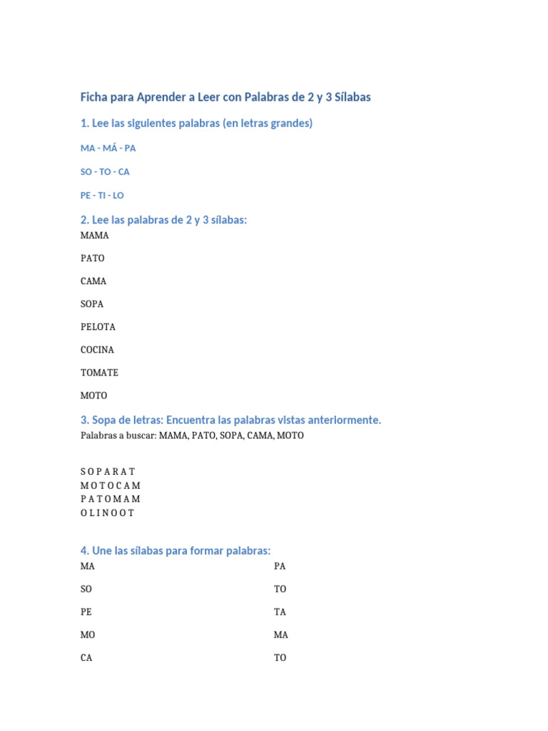 Ficha Aprender Leer | PDF