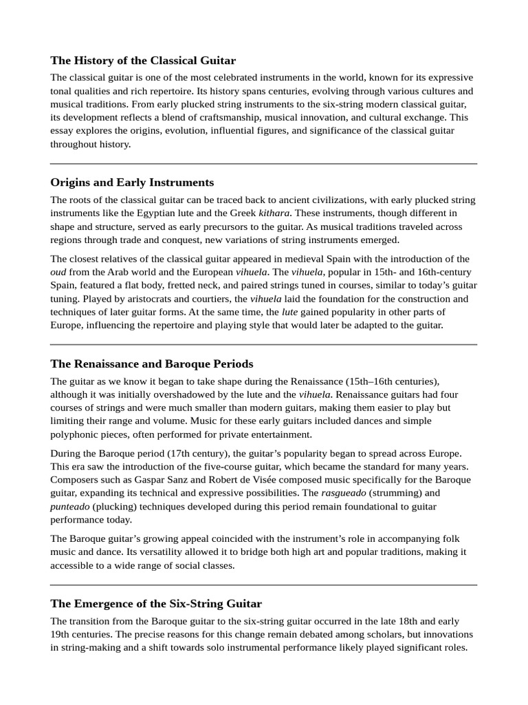 The History of the Classical Guitar - Essay | PDF | Classical Guitar ...