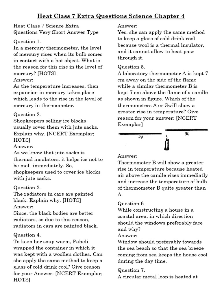 Heat Class 7 Extra Questions Science Chapter 4 | PDF | Thermometer ...