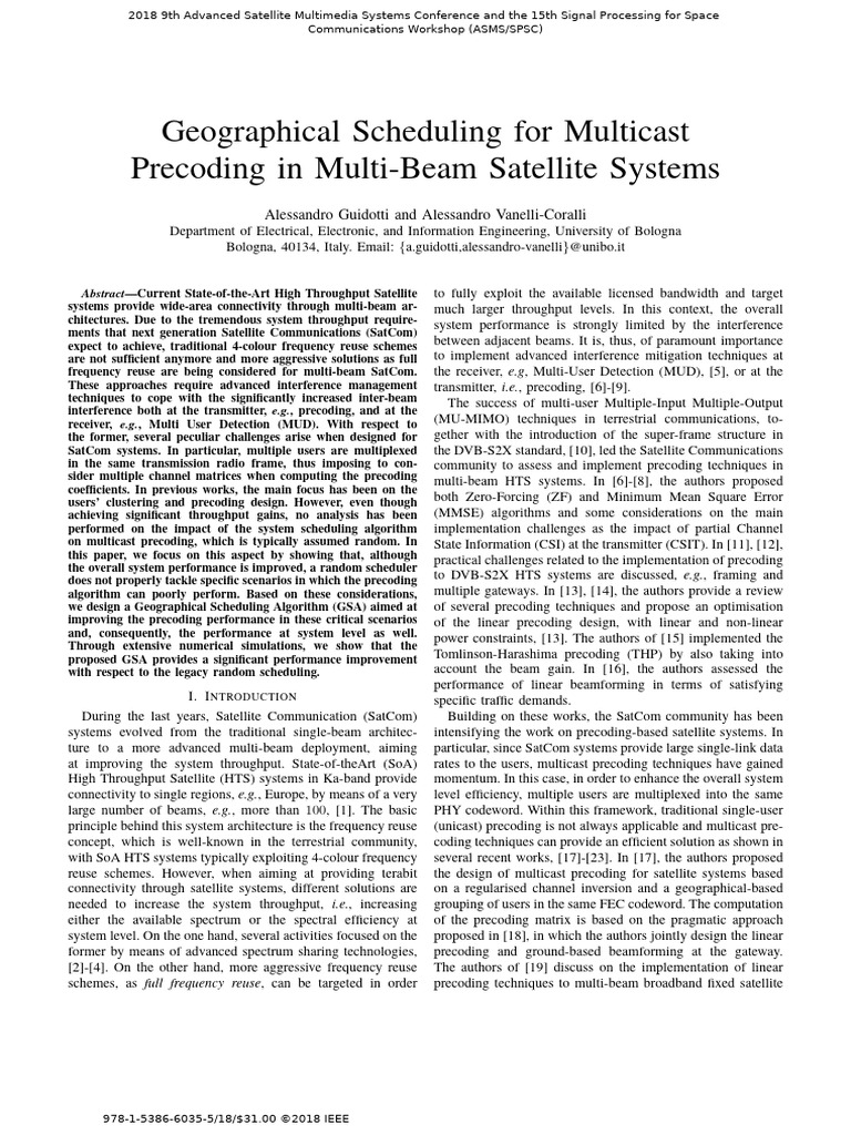 Geographical Scheduling For Multicast Precoding in Multi-Beam Satellite Systems | PDF ...