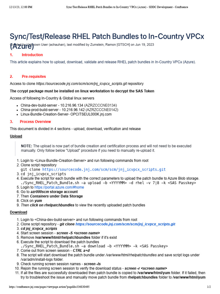 Sync - Test - Release RHEL Patch Bundles To In-Country VPCX (Azure ...