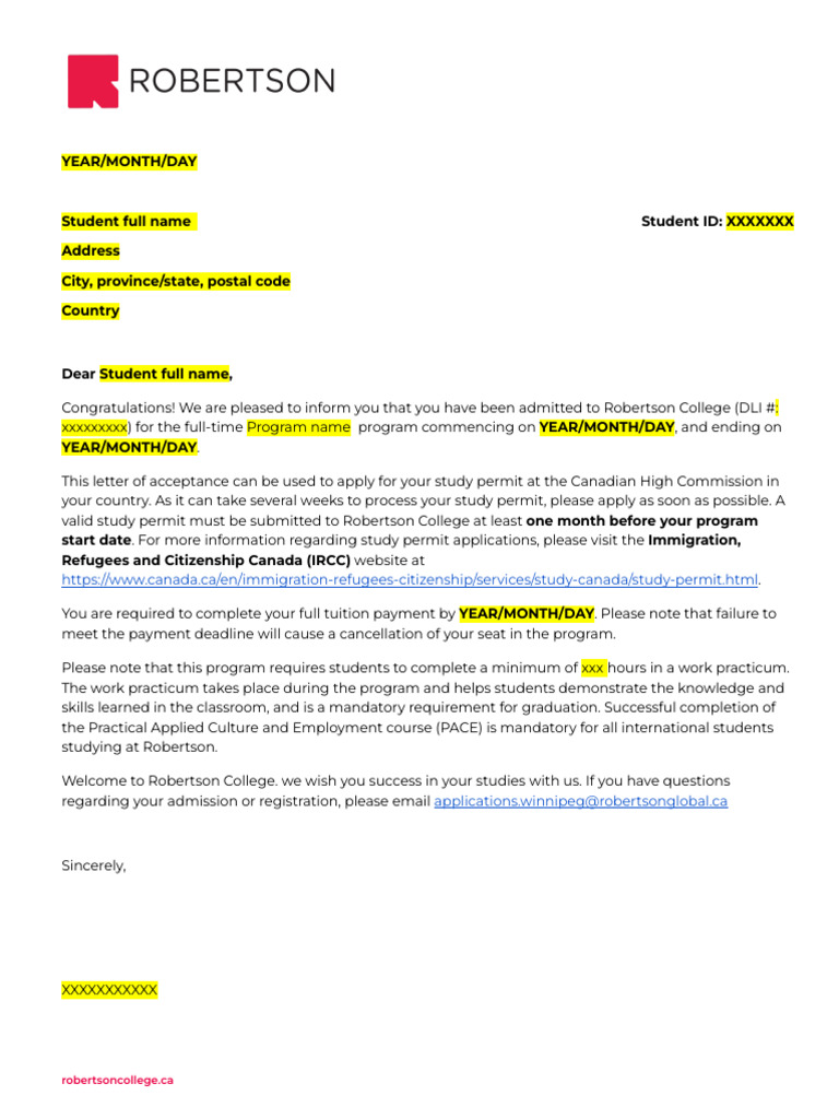 Letter of Acceptance Sample | PDF