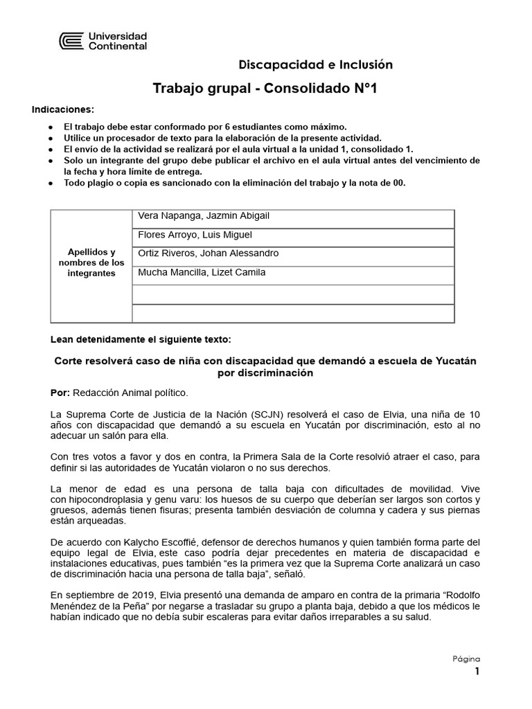 Trabajo Grupal - Consolidado 1 | PDF | Invalidez | Discriminación
