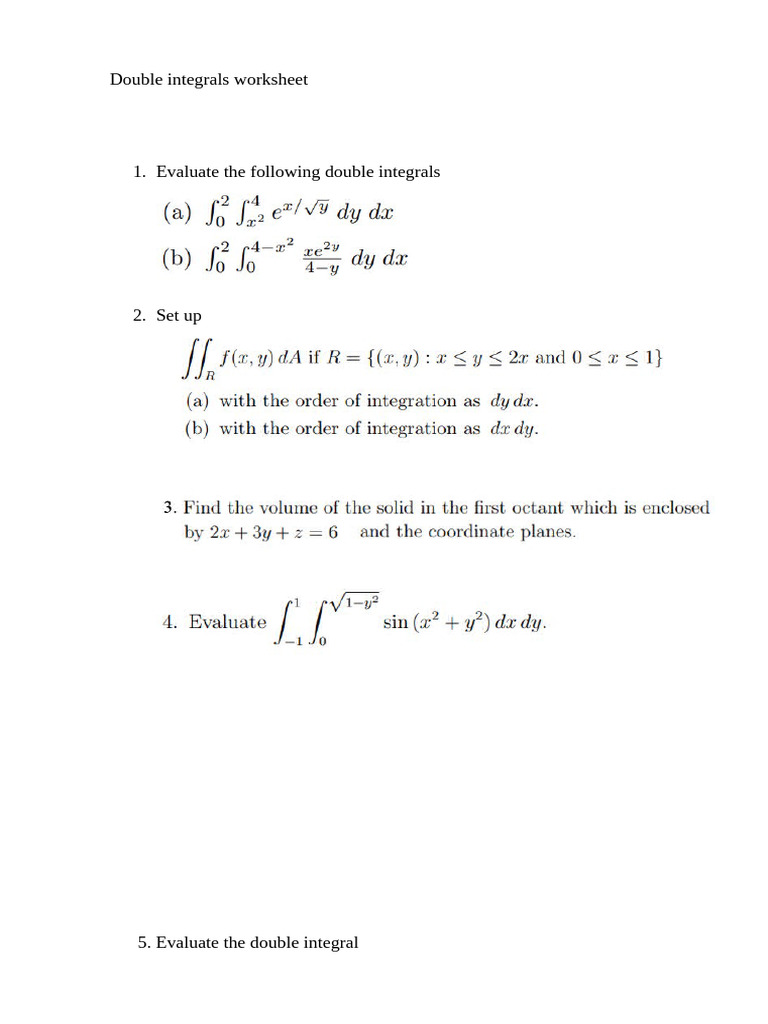 Double Integrals Worksheet | PDF | Teaching Methods & Materials | Technology & Engineering