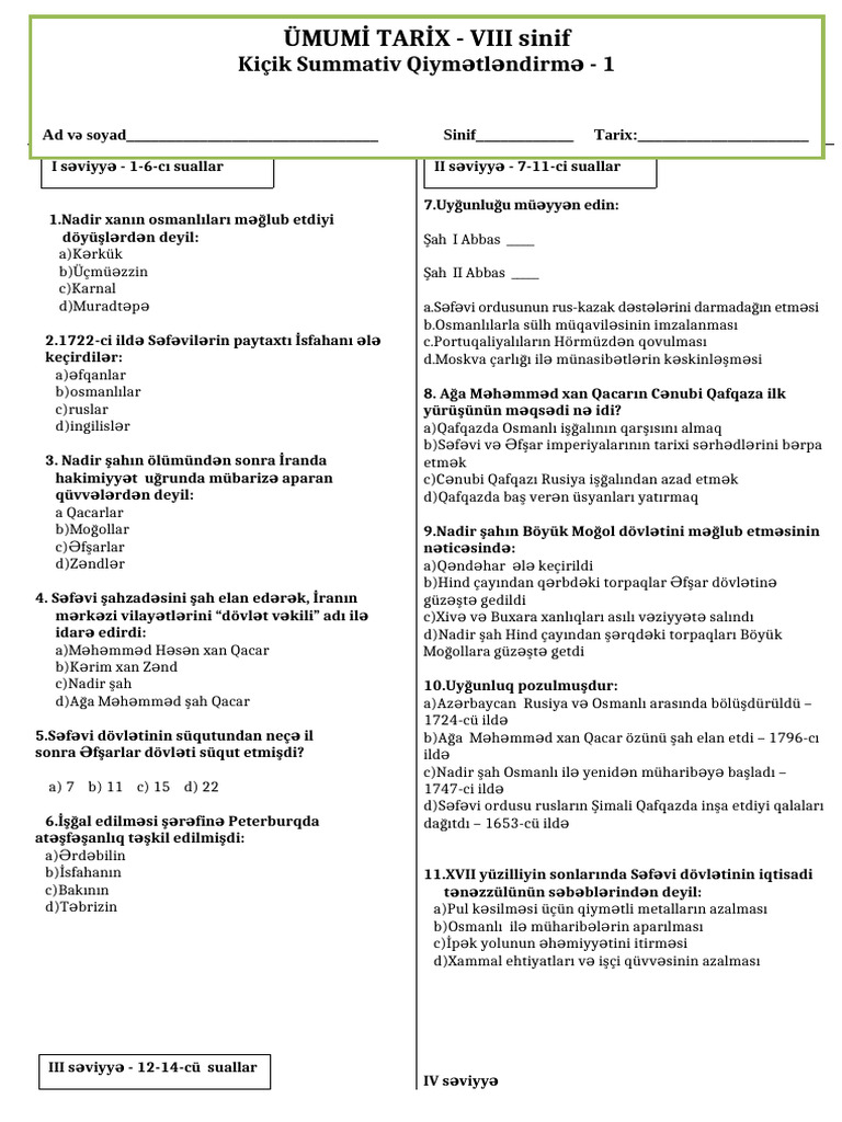 VIII sinif ÜT-KSQ- 1 | PDF