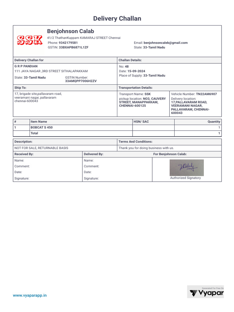 Delivery Challan 48 15-09-2024 | PDF | Public Administration ...