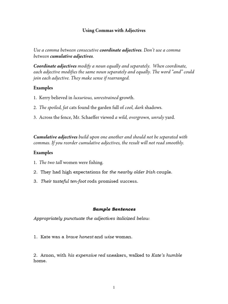 Commas With Adjectives | PDF | Home & Garden