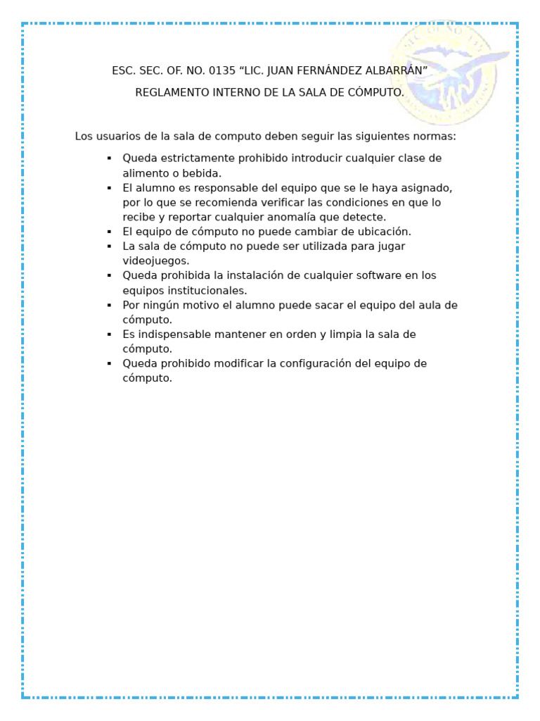 Reglamento Sala Computo | PDF