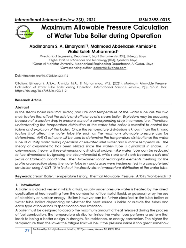 Maximum Allowable Pressure Calculation o | PDF | Boiler | Finite ...