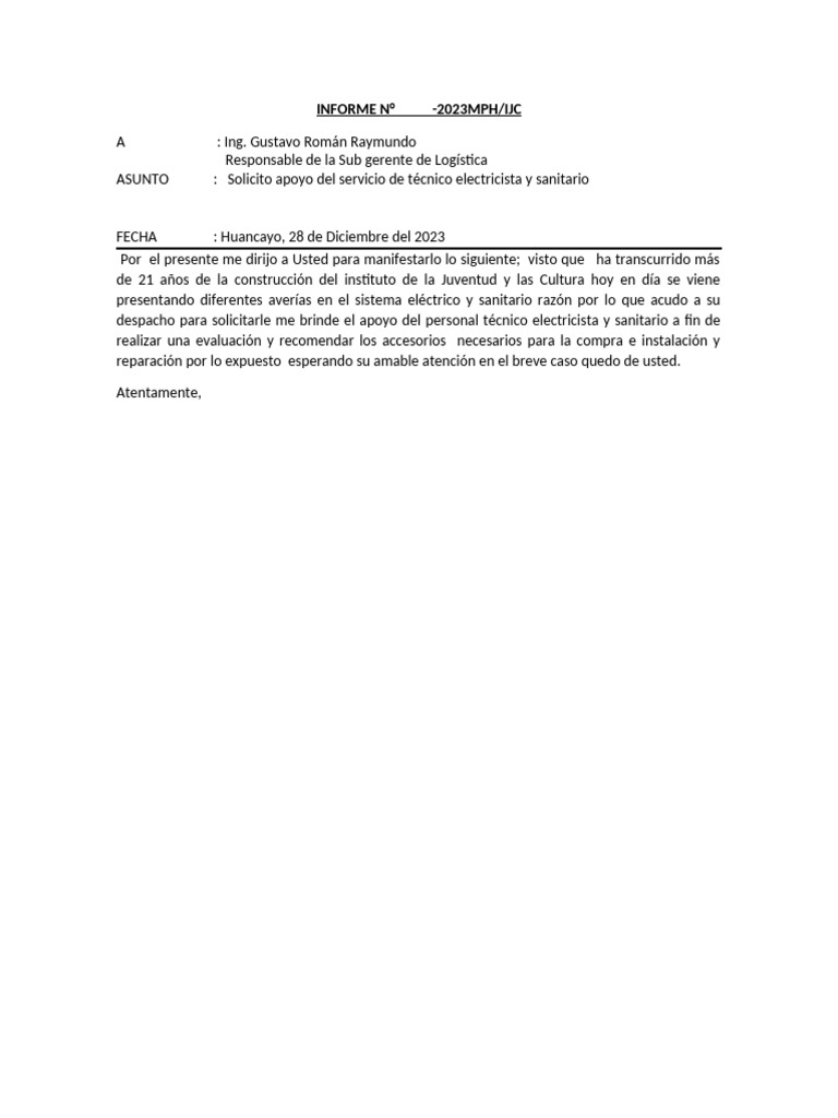 Solicitud de Soporte Técnico Eléctrico y Sanitario | PDF | Tecnología