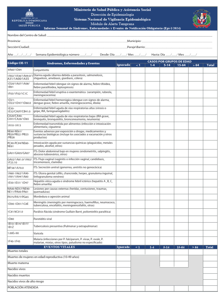 Formulario de Epi-1 (Version 2024) | PDF | Microbiología | Enfermedades y trastornos