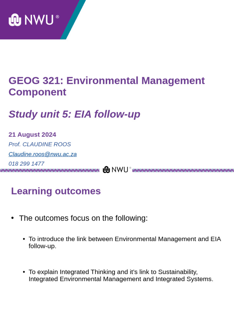 GEOG 321 Study Unit 5 - EIA Follow-Up | PDF | Environmental Impact ...