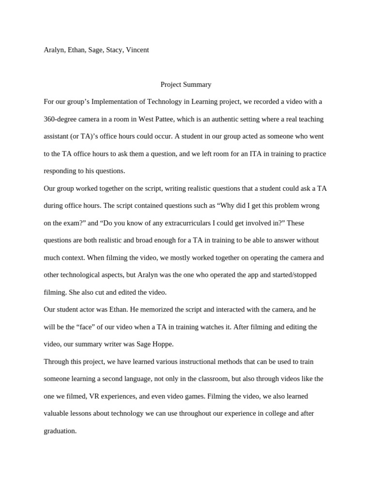 itl project summary | PDF