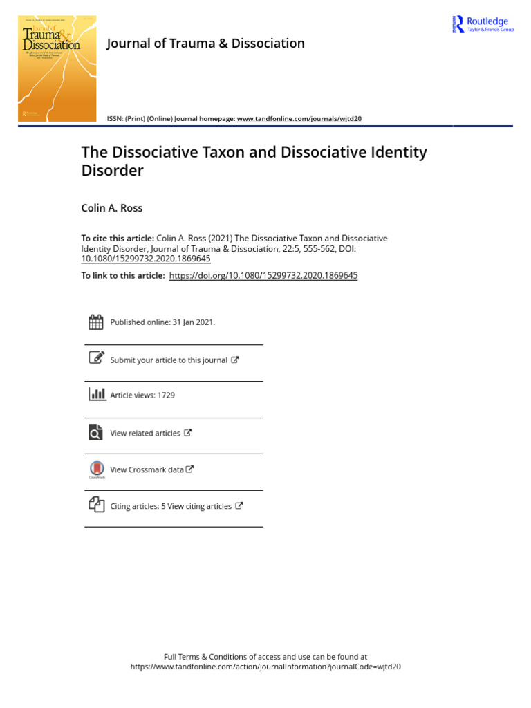 Dissociative Taxon in Identity Disorder | PDF | Dissociation ...