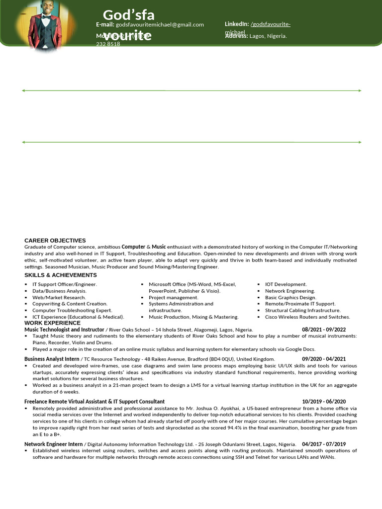 CV - RESUME God'Sfavourite B. Michael PRO MAX | PDF | Computer Network ...