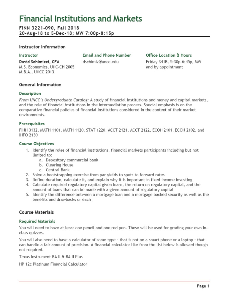 Financial Institutions Course Overview | PDF | Derivative (Finance ...