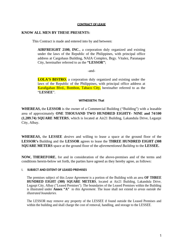 AF2100 Standard Commercial Lease Contract DR | PDF | Lease | Breach Of ...
