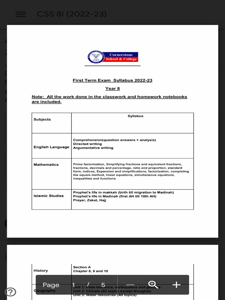 First Term Exam Syllabus 2022-23 | PDF