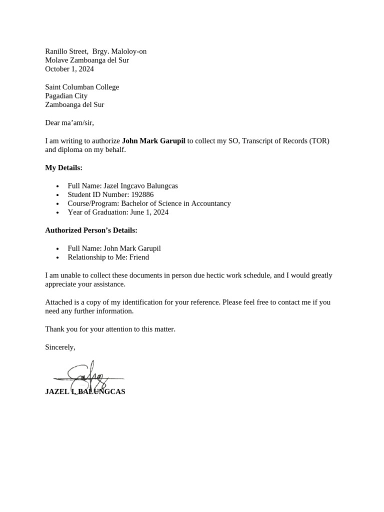 Authorization Letter | PDF