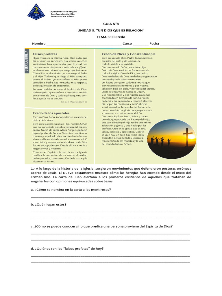 III° MEDIO GUIA N°9 TEMA 3 EL CREDO | PDF | Fe | Credo