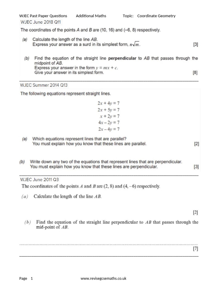 coord geometry WJEC PP questions | PDF