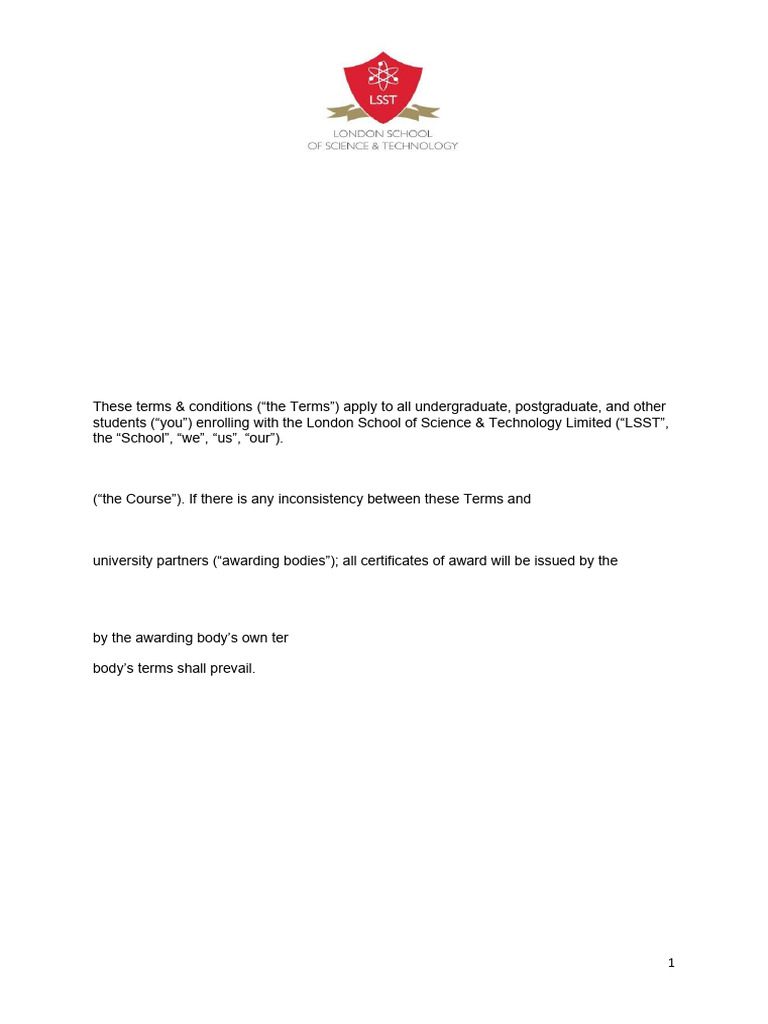 LSST Student Enrollment Terms 2024/2025 | PDF | Legal Liability ...