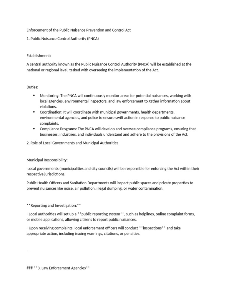 Enforcement Of The Public Nuisance Prevention And Control Act Pdf