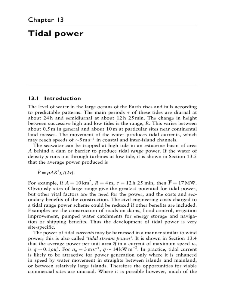 S12 1 - (RER2e ch13 Tidal - Power) | PDF | Tide | Moon