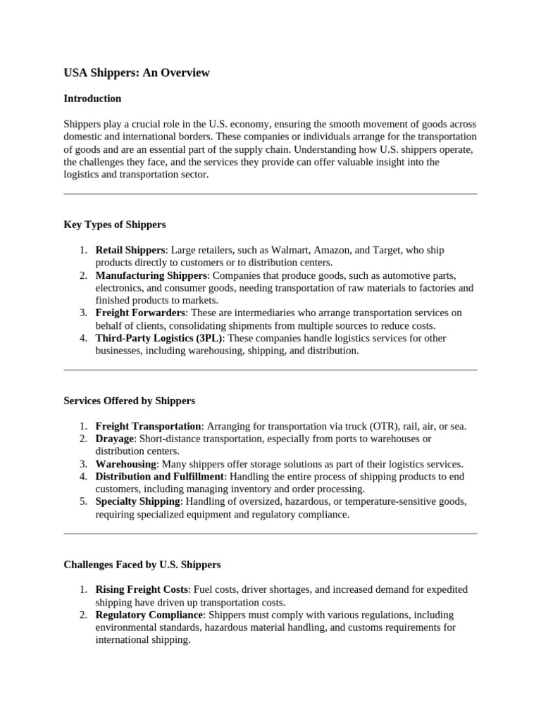 USA Shippers overview challenges and Uses | PDF | Logistics | Warehouse