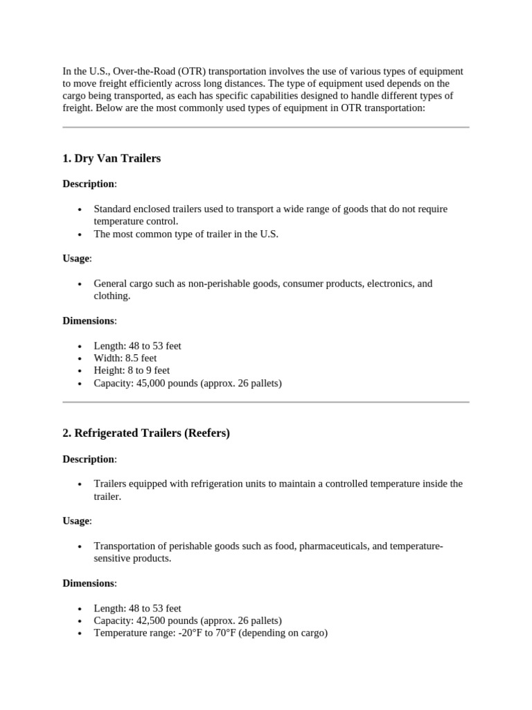 OTR Trailer Types for Logistics Pros | PDF | Trailer (Vehicle) | Cargo
