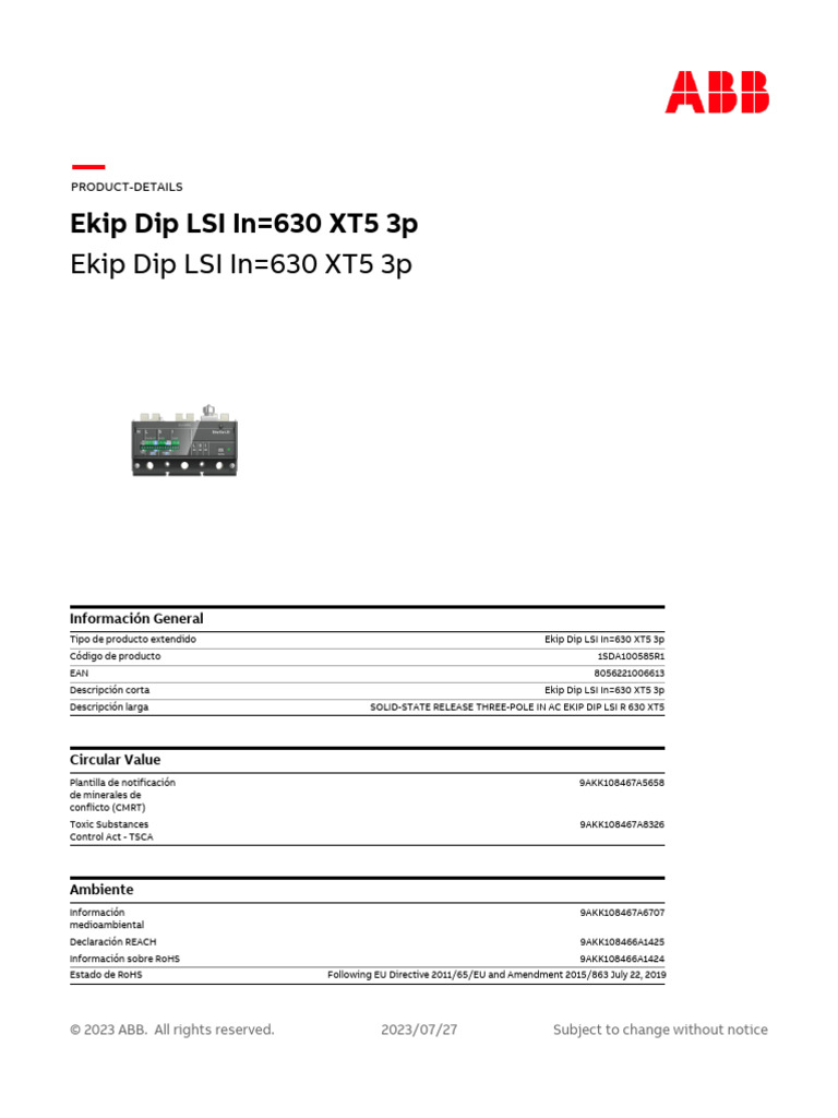 1SDA100585R1 Ekip Dip Lsi in 630 xt5 3p | PDF | Electricidad | Energia electrica