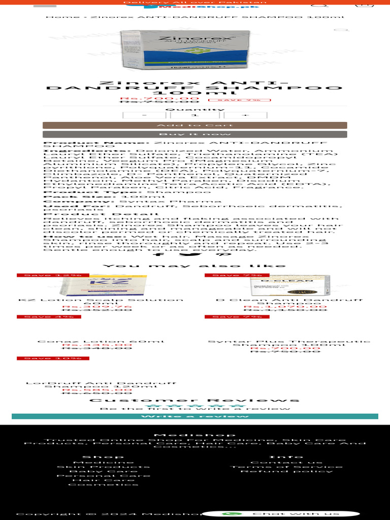 Zinorex Anti-Dandruff Shampoo 100ml - Medishop - PK | PDF | Shampoo ...