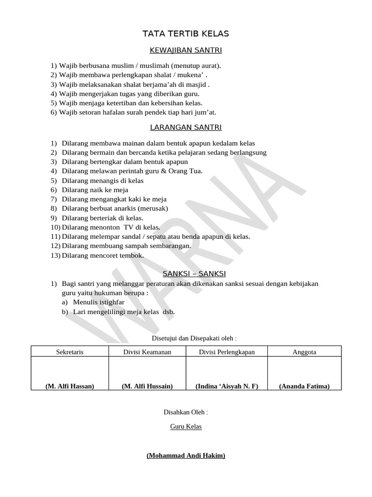 Tata Tertib Kelas | PDF