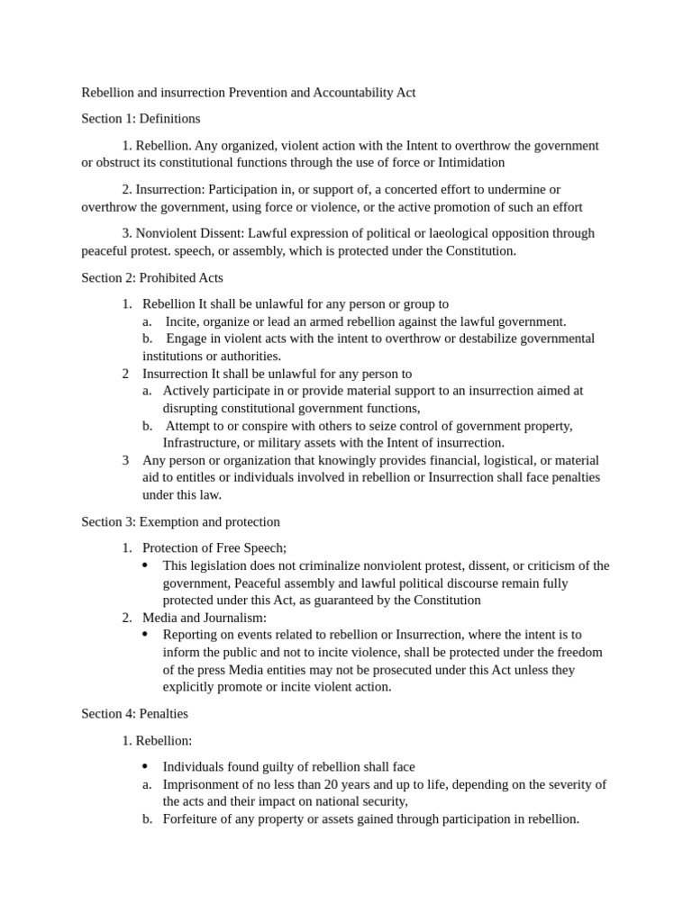 Rebellion and Insurrection Prevention and Accountability Act | PDF ...