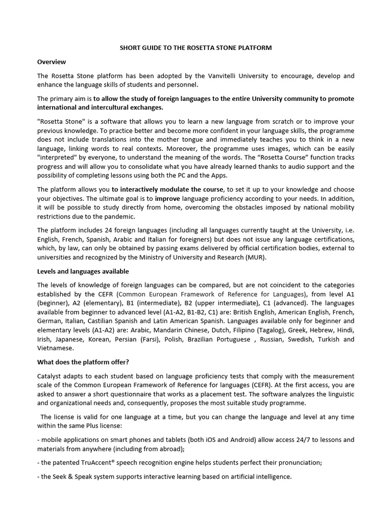 Breve Guida A Rosetta Stone Eng2 | PDF | Linguistics | Human Communication