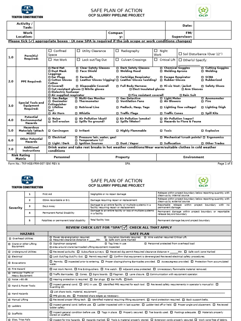Tkf-Hse-Frm-007 (En) Rev A Safe Plan of Action | PDF | Personal ...