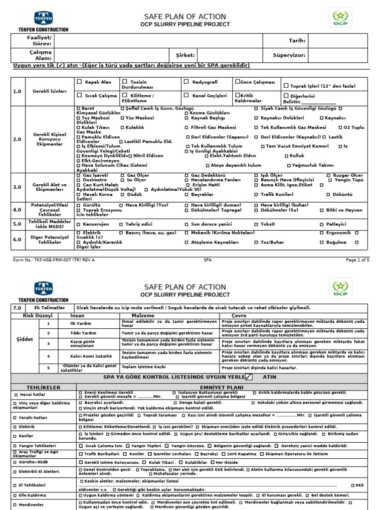 Tkf-Hse-Frm-007 (TR) Rev A Safe Plan of Action | PDF