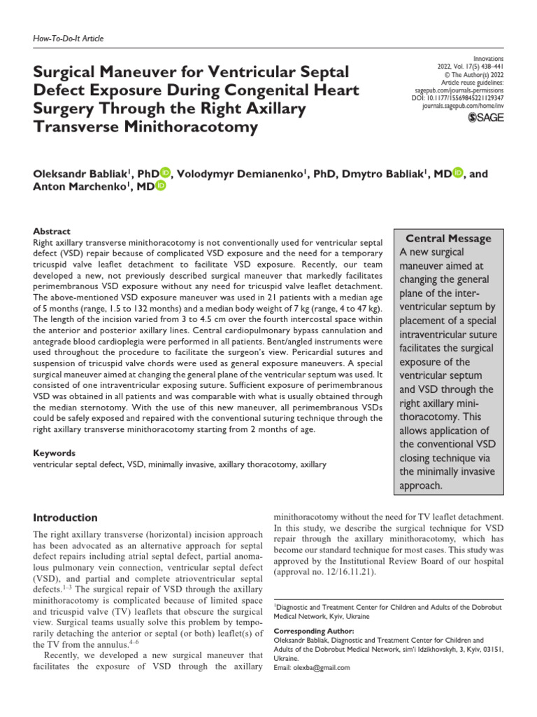 Surgical Maneuver For Ventricular Septal Right Axillar Thoracotomy | PDF | Heart ...