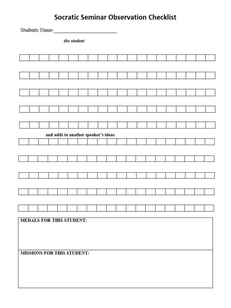 Socratic Seminar Observation Checklist | PDF | Human Communication