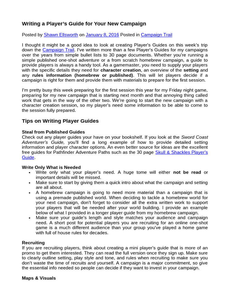-Tribality - Writing a Player's Guide for Your New Campaign | PDF ...