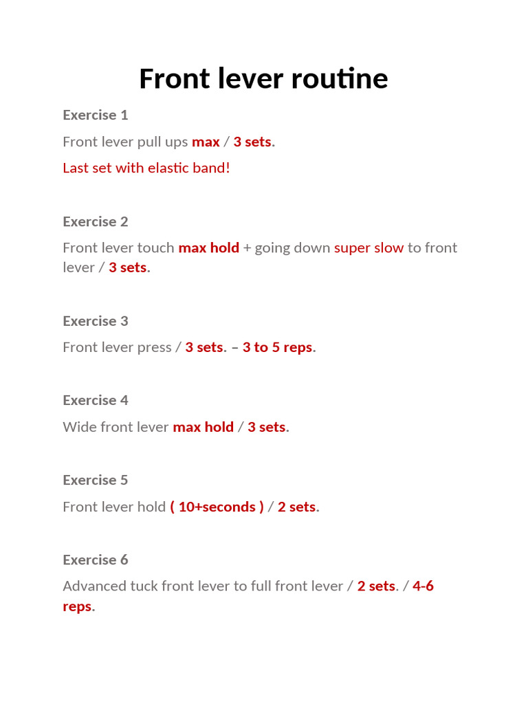 Front Lever Program | PDF