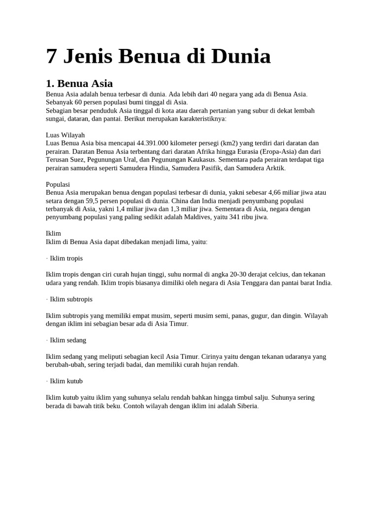 7 Jenis Benua Di Dunia | PDF